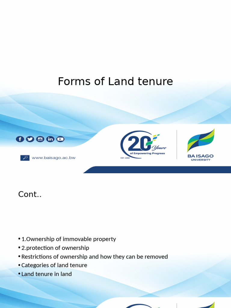 Property Law (Forms of Land Tenure | PDF
