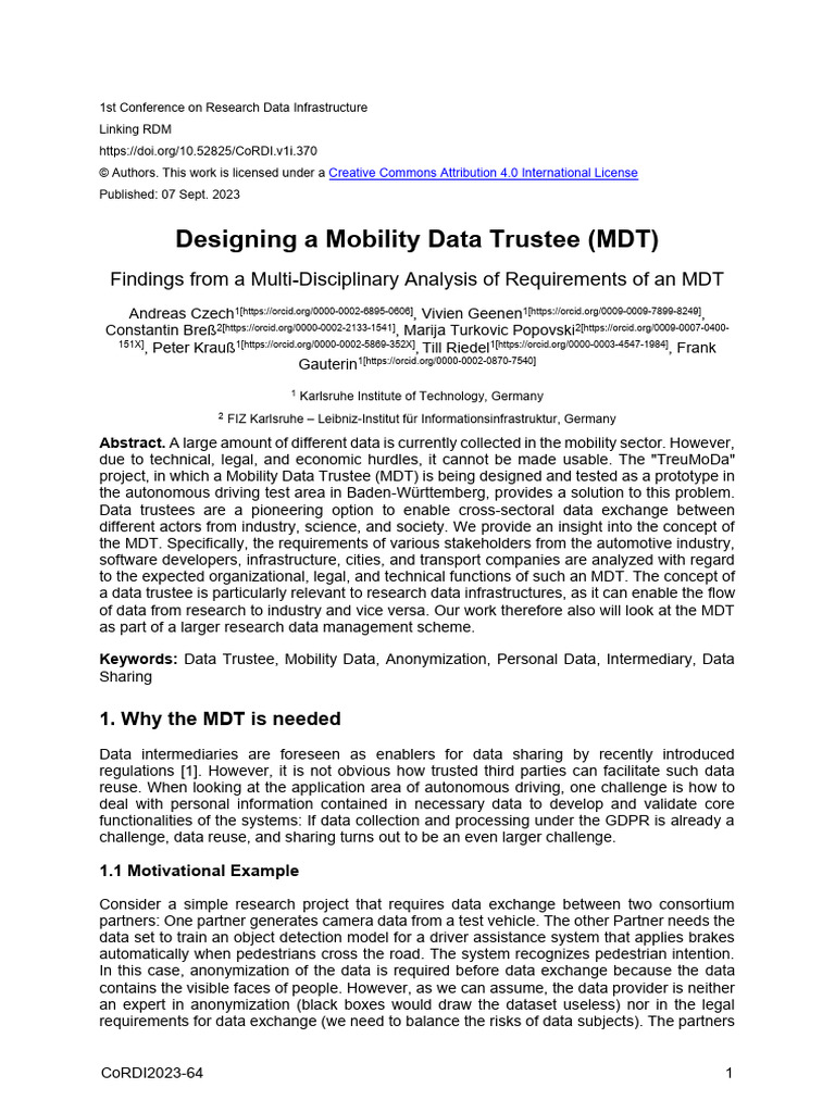 Designing a Mobility Data Trustee (MDT): Findings from a Multi ...