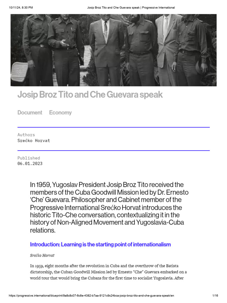 Josip Broz Tito and Che Guevara Speak - Progressive International | PDF ...
