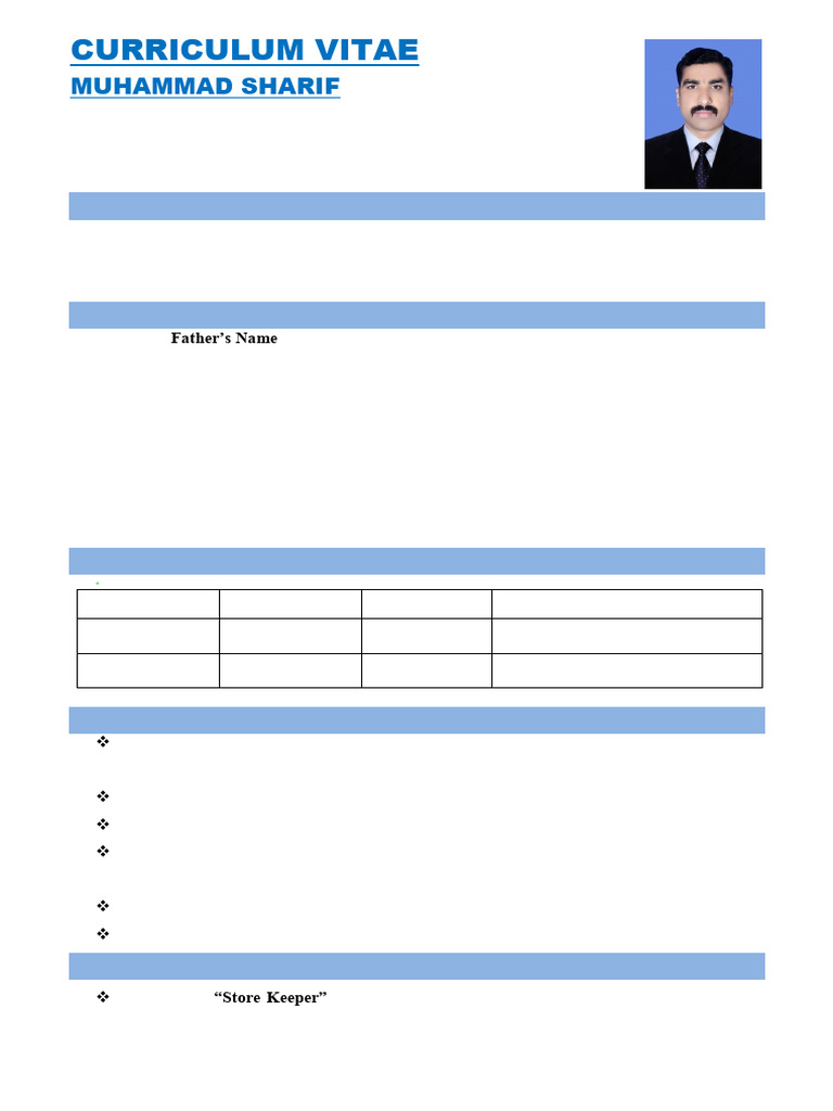 CV Muhammad Sharif SO Muhammad Sardar | PDF