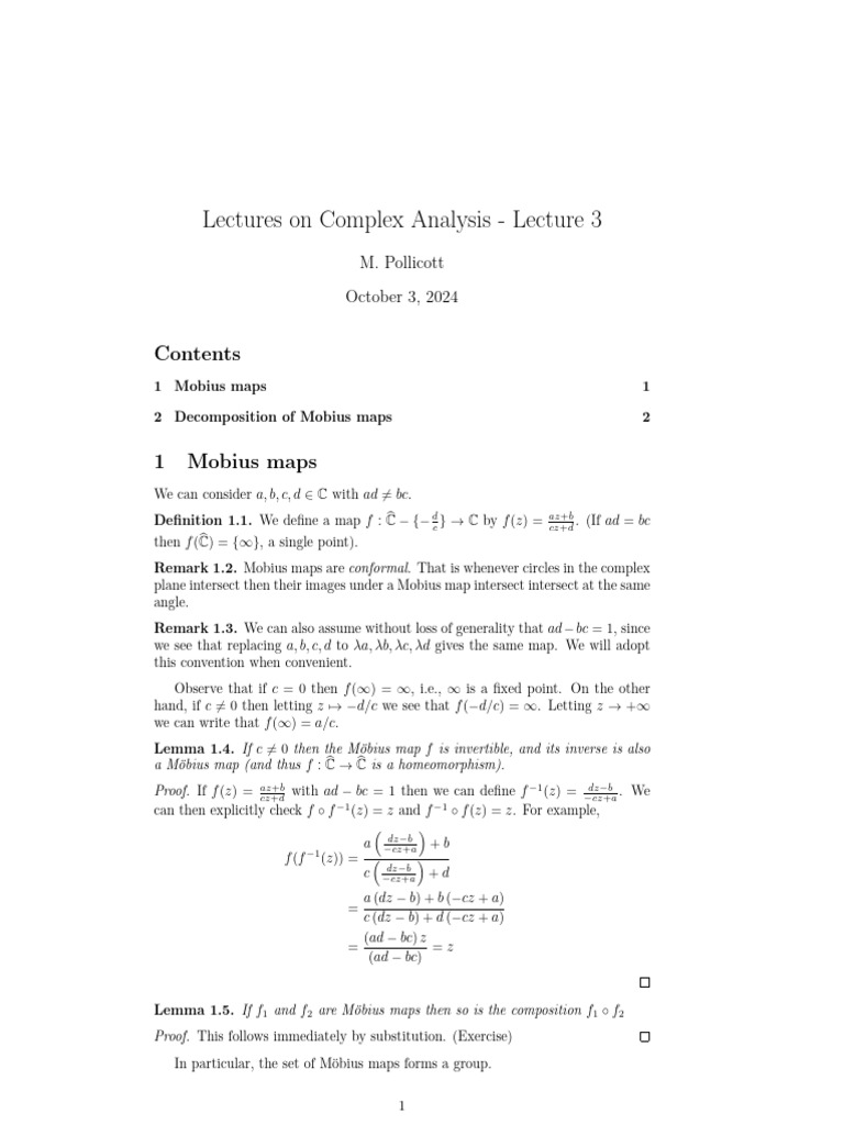 complexanalysis-Lecture3-2024 | PDF | Differential Geometry | Functions And Mappings