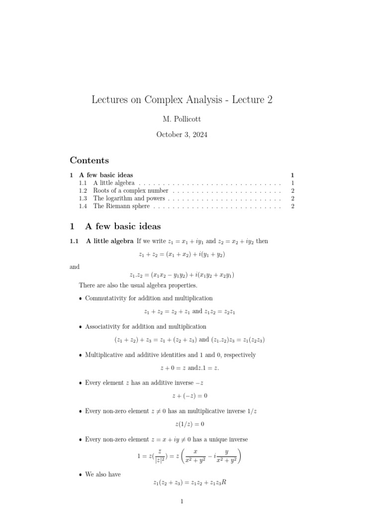 complexanalysis-Lecture2-2024 | PDF | Topology | Mathematical Objects