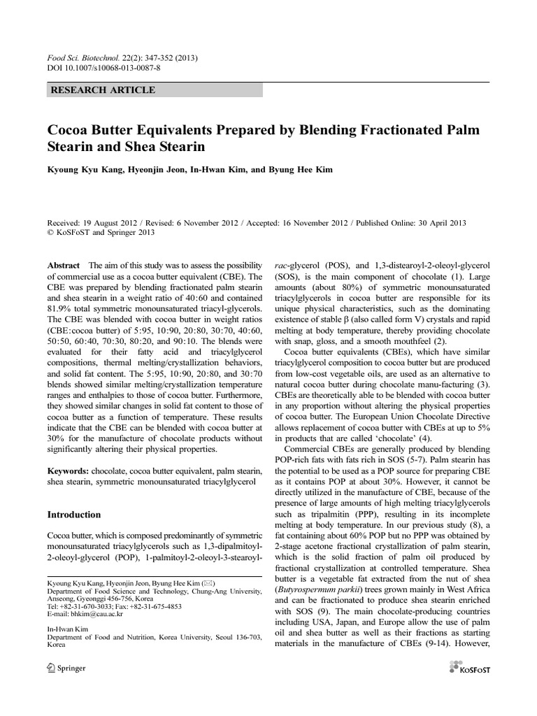 Cocoa Butter Equivalent from Stearin Blends | PDF | Chocolate ...