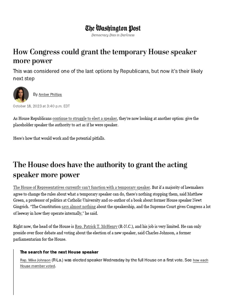 Empowering the Acting House Speaker | PDF | Speaker Of The United ...