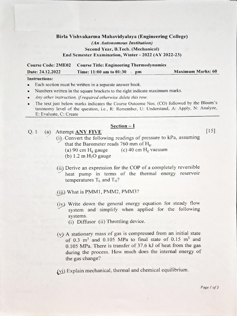 2nd Year 3rd SEM END - SEM Exam Paper2022 | PDF