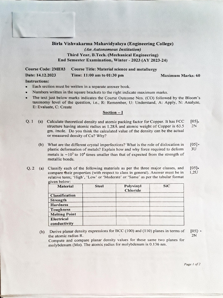 2nd Year 3rdsem Mech END - SEM Exam Paper | PDF