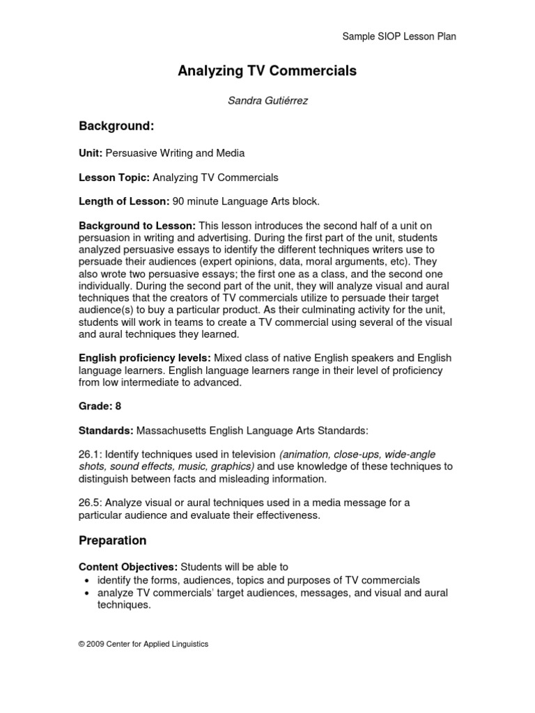 Analyzing TV Commercials | Download Free PDF | Vocabulary | Advertising