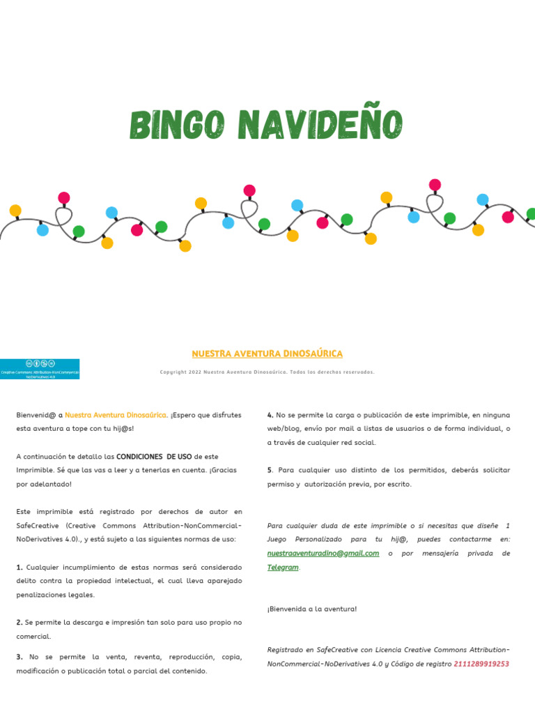 Bingo Navideño: Nuestra Aventura Dinosaúrica | PDF | Creative Commons ...