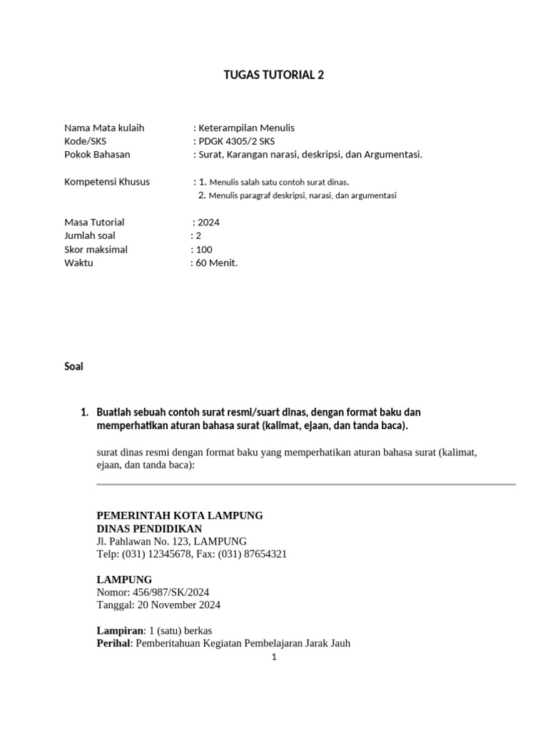 SOAL TT2 KETR MENULIS | PDF
