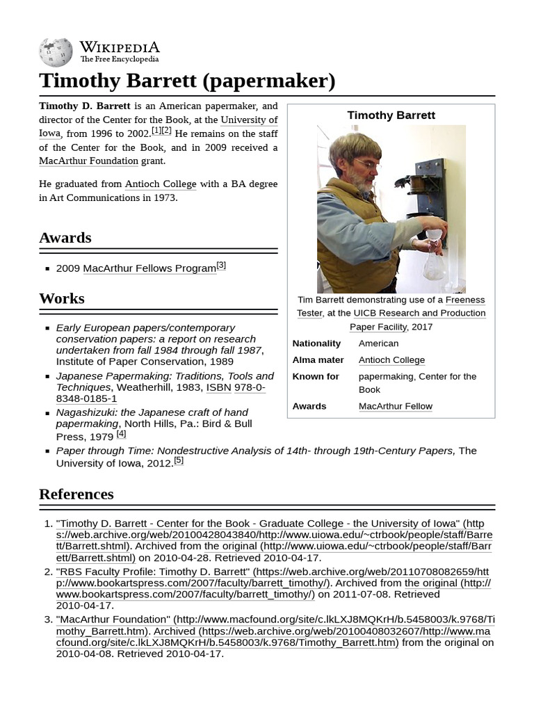 Timothy Barrett (Papermaker) | PDF | Papermaking