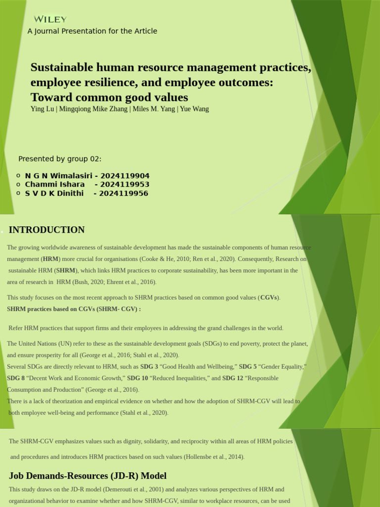 Sustainable Human Resource Management Practices, Employee Resilience, and Employee Outcomes ...