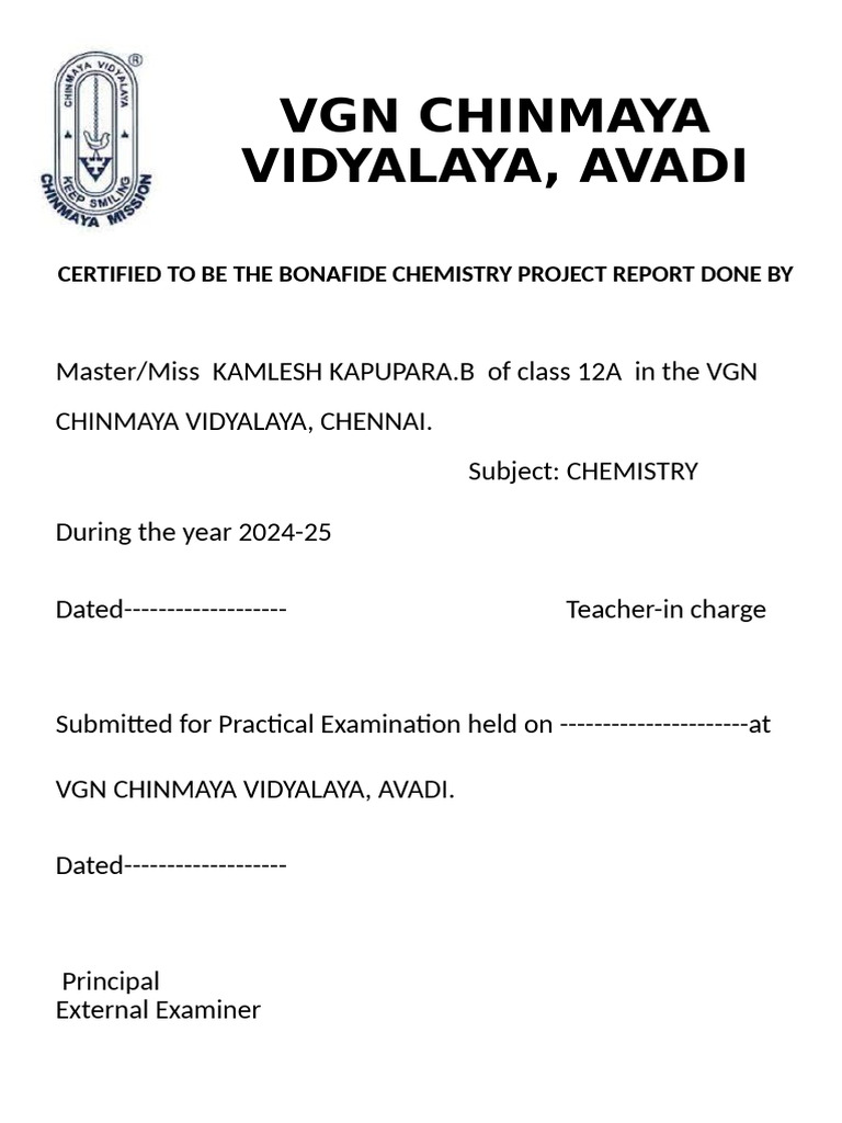 Class 12 Chemistry Project Report | PDF