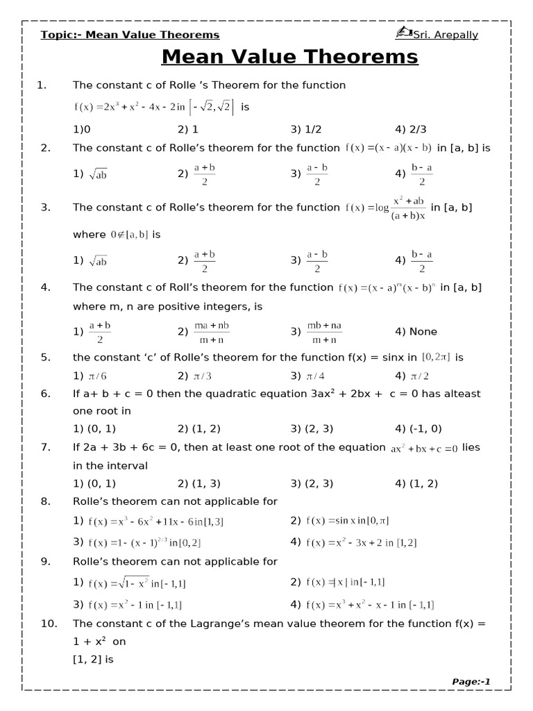 Mean Value Theorems_f | PDF | Calculus | Mathematical Concepts