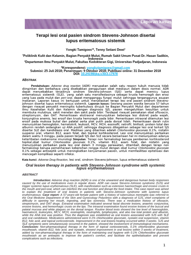 P Terapi Lesi Oral Pasien Sindrom Steve | PDF