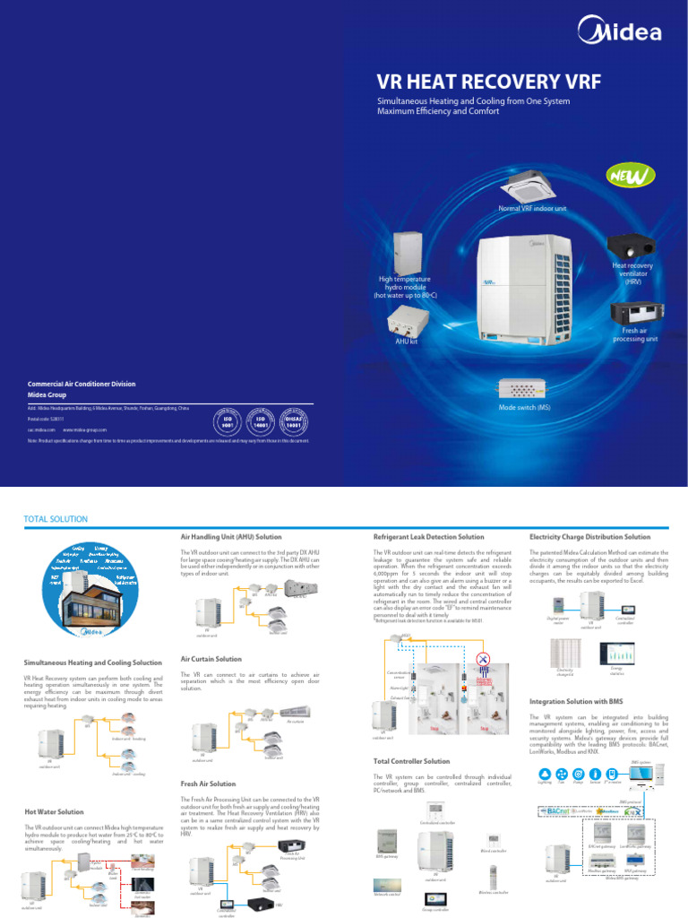VR Heat Recovery VRF Brochure | PDF | Air Conditioning | Water Heating