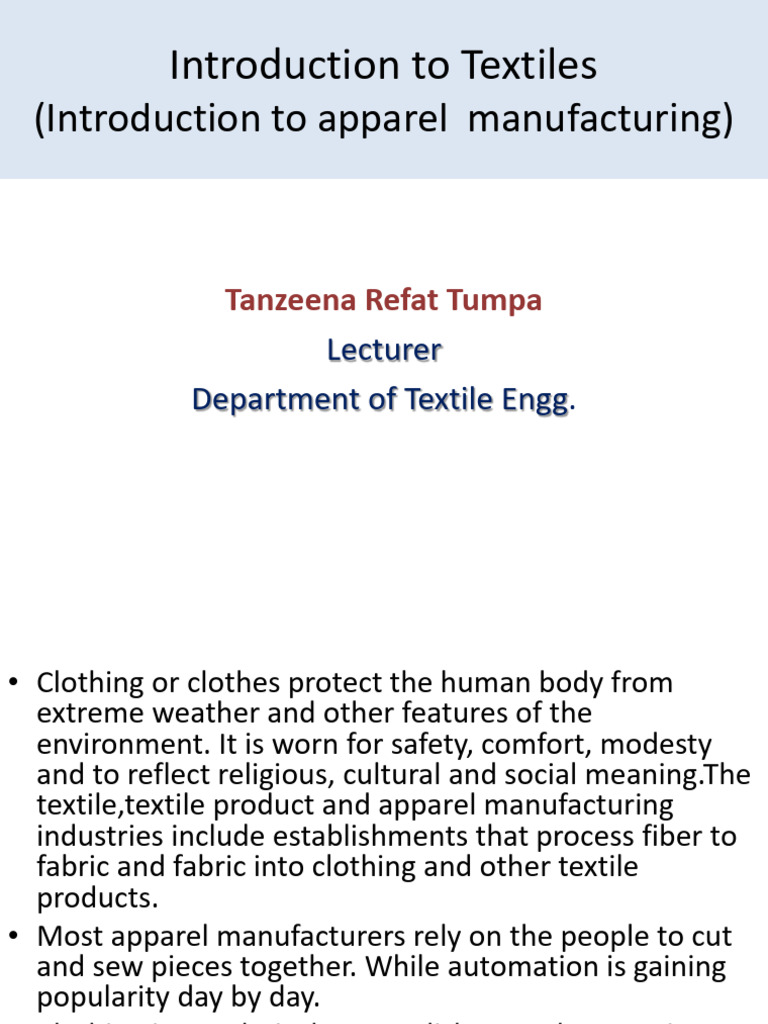 Introduction To Apparel Manufacturing | PDF | Clothing | Sewing