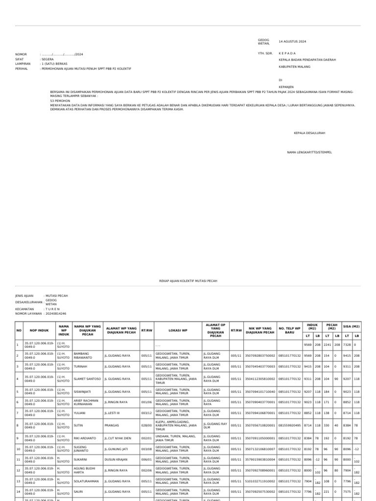 Mutasi Pecah SPPT | PDF