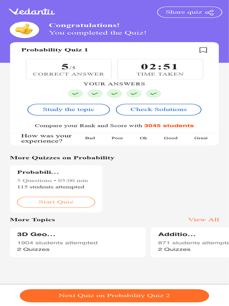 Probability Quiz Results and Feedback | PDF