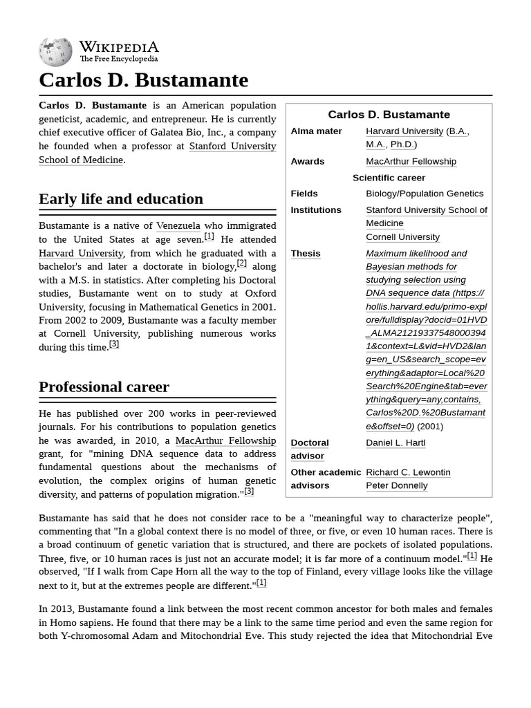 Carlos D. Bustamante | PDF | Evolutionary Biology | Life Sciences