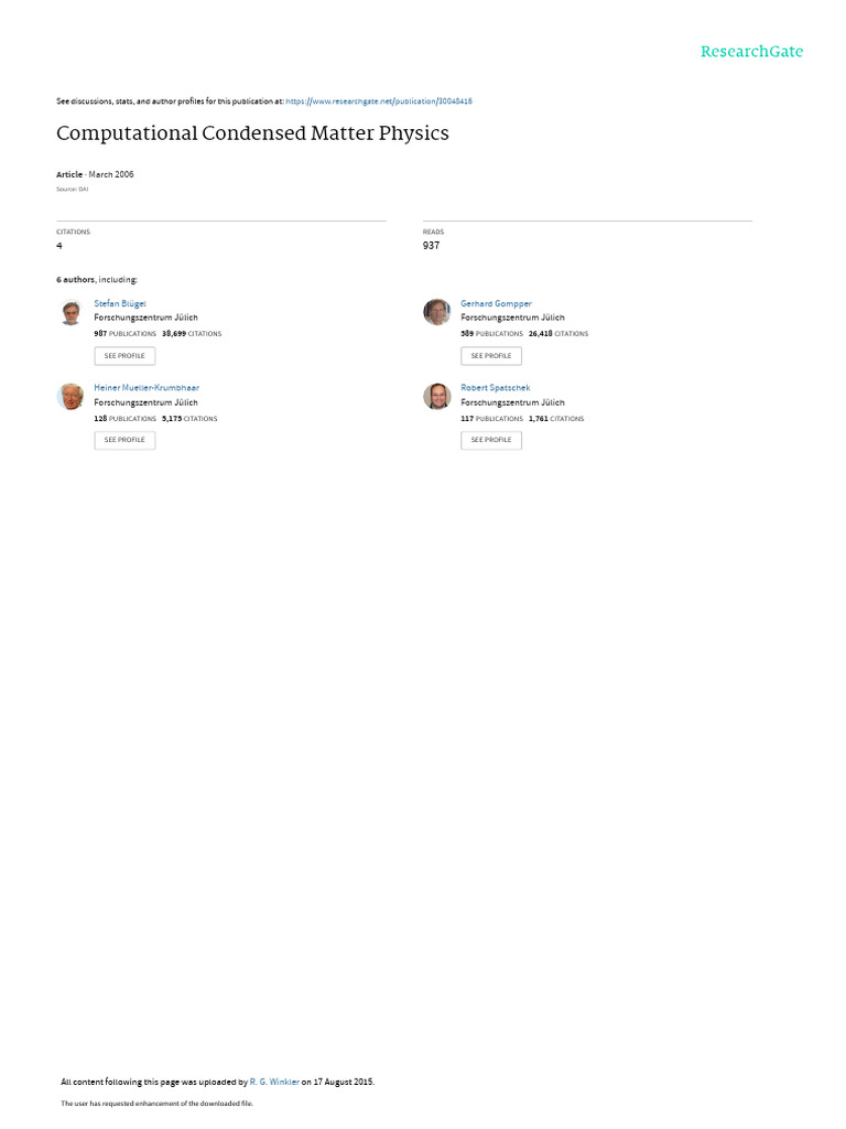 Computational Condensed Matter Physics | PDF