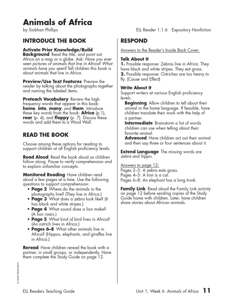 Animals of Africa (Expository Nonfiction)_Teacher's Guide | PDF ...