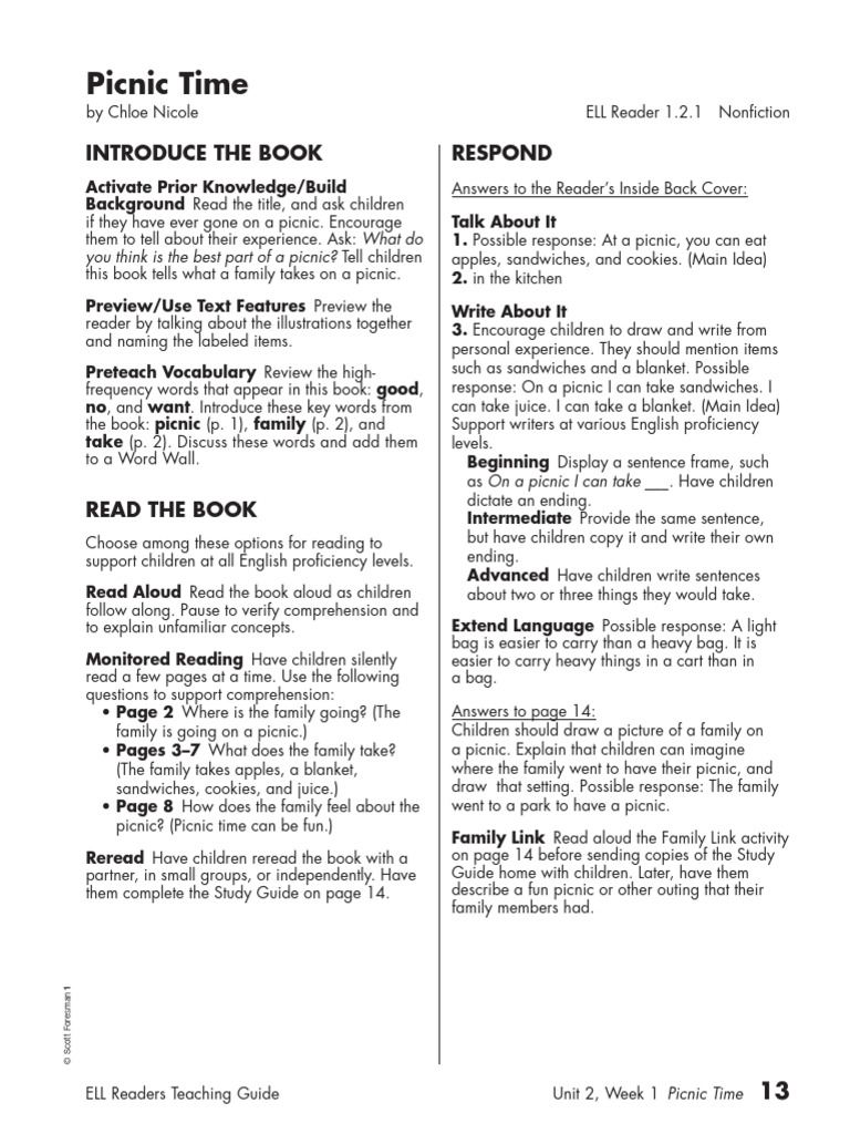 Picnic Time (Nonfiction) - Teacher's Guide | PDF | Books | Linguistics