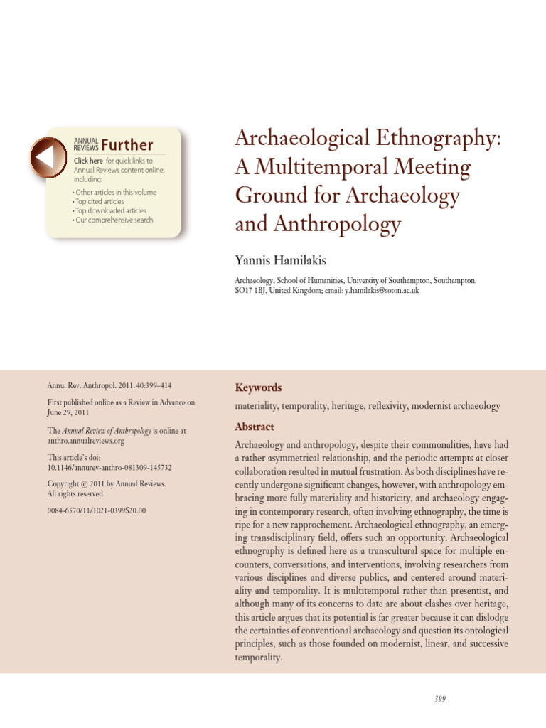 Archaeological Ethnography A Multitemporal Meeting Ground For ...