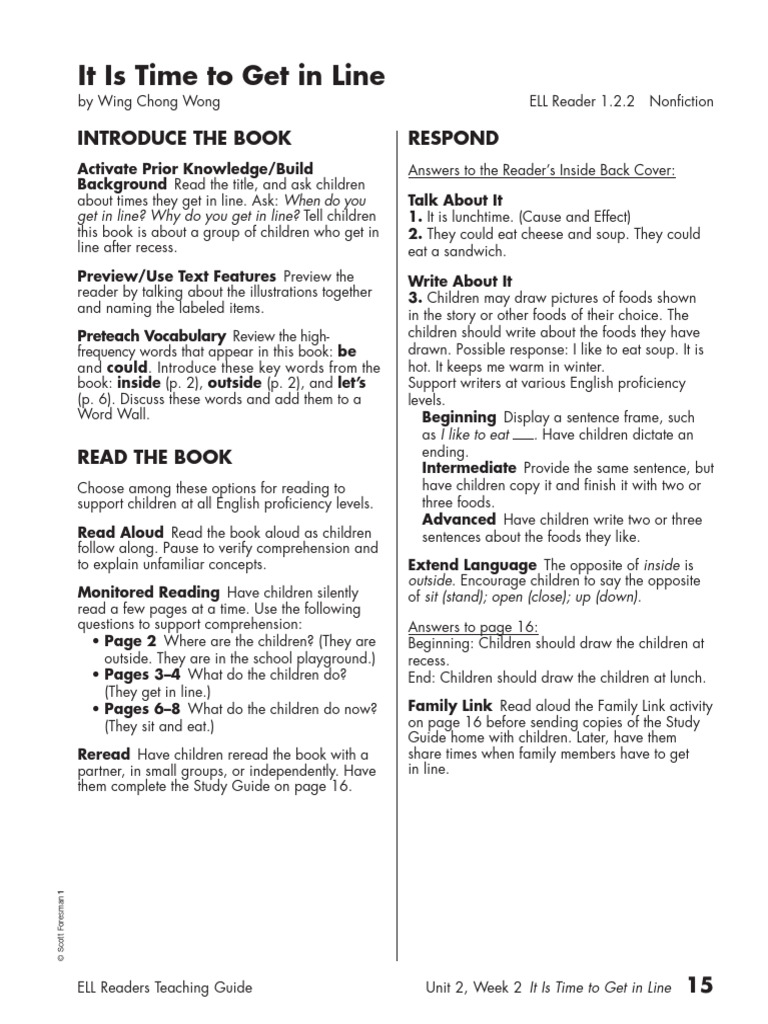 It Is Time to Get in Line (Nonfiction)_Teacher's Guide | PDF | Reading Comprehension | Human ...