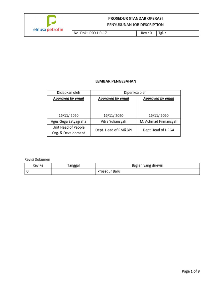 SOP Penyusunan Job Description Elnusa | PDF