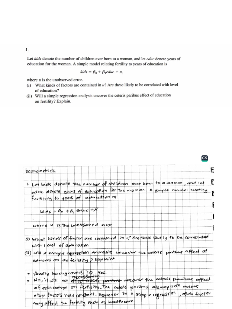 Tutorial 2 MSD1 Econometrics | PDF