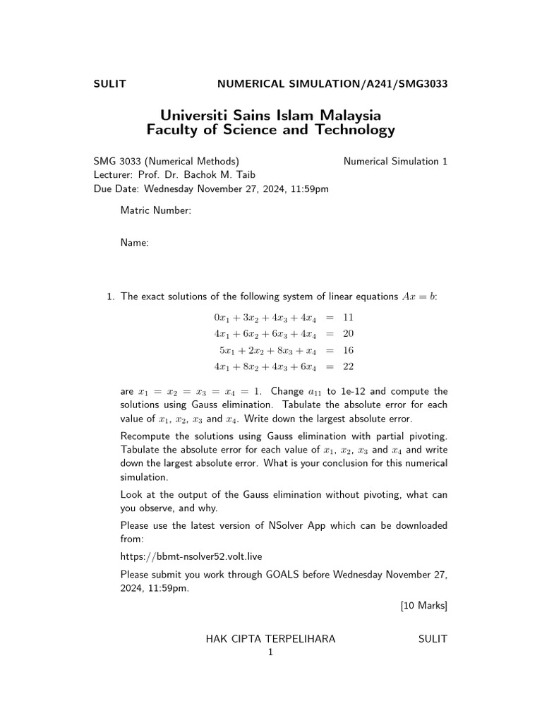 NumericalSimulation A241 Set1 | PDF