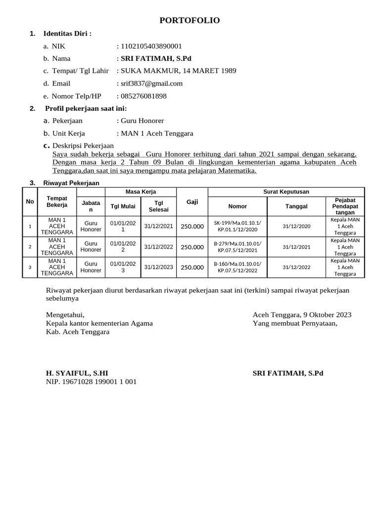 Portofolio Sri Fatimah | PDF