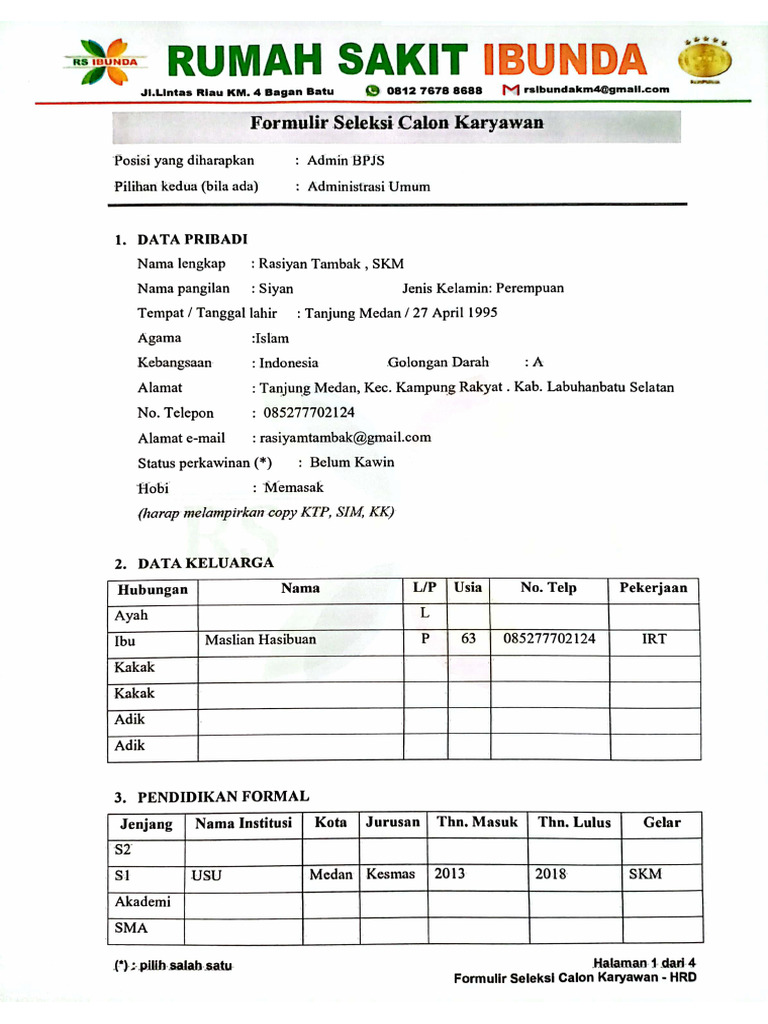 Kps 3 Formulir Rekrutmen Karyawan Baru. Ter Isi | PDF