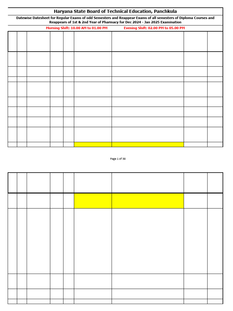 Datesheet For Diploma HSBTE Exam Dec 2024 | PDF | Electronic ...