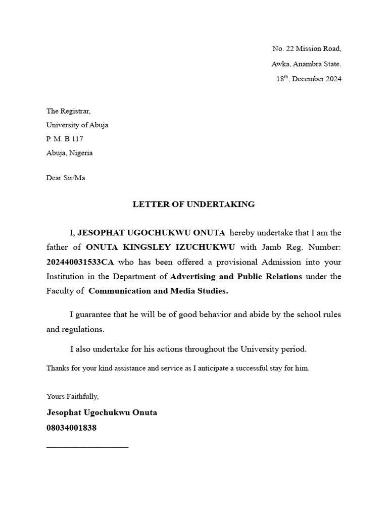 Letter of Undertaking | PDF