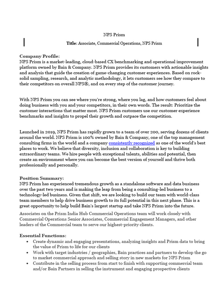 Associate Commercial Ops JD | PDF | Customer Experience