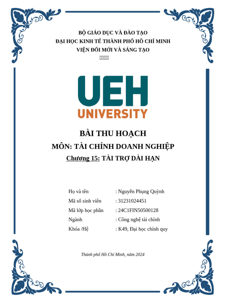 Bài Thu Ho CH Chương 15 - TCDN | PDF