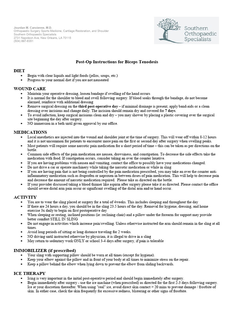 Biceps-Tenodesis-Postopp Recovery Protocol | PDF | Surgery | Elbow