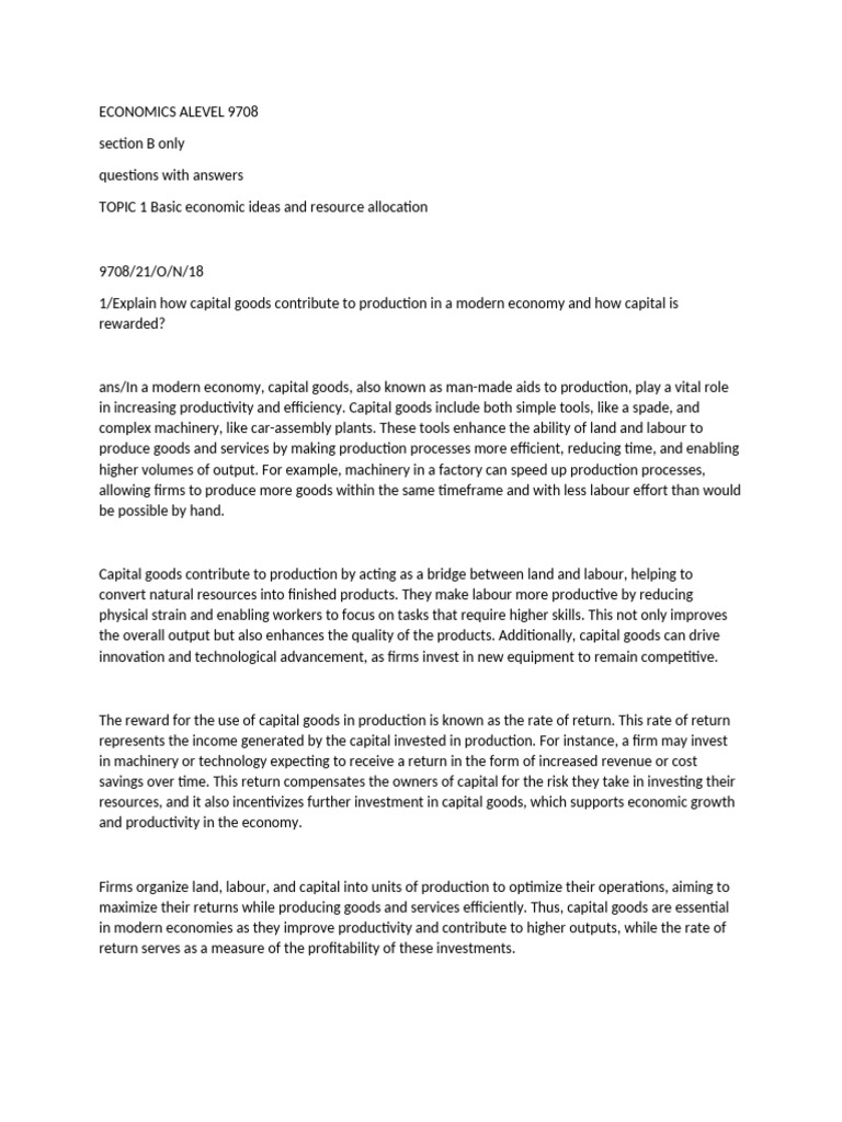ECONOMICS ALEVEL 9708 Solved Topical Answers | PDF | Agriculture ...