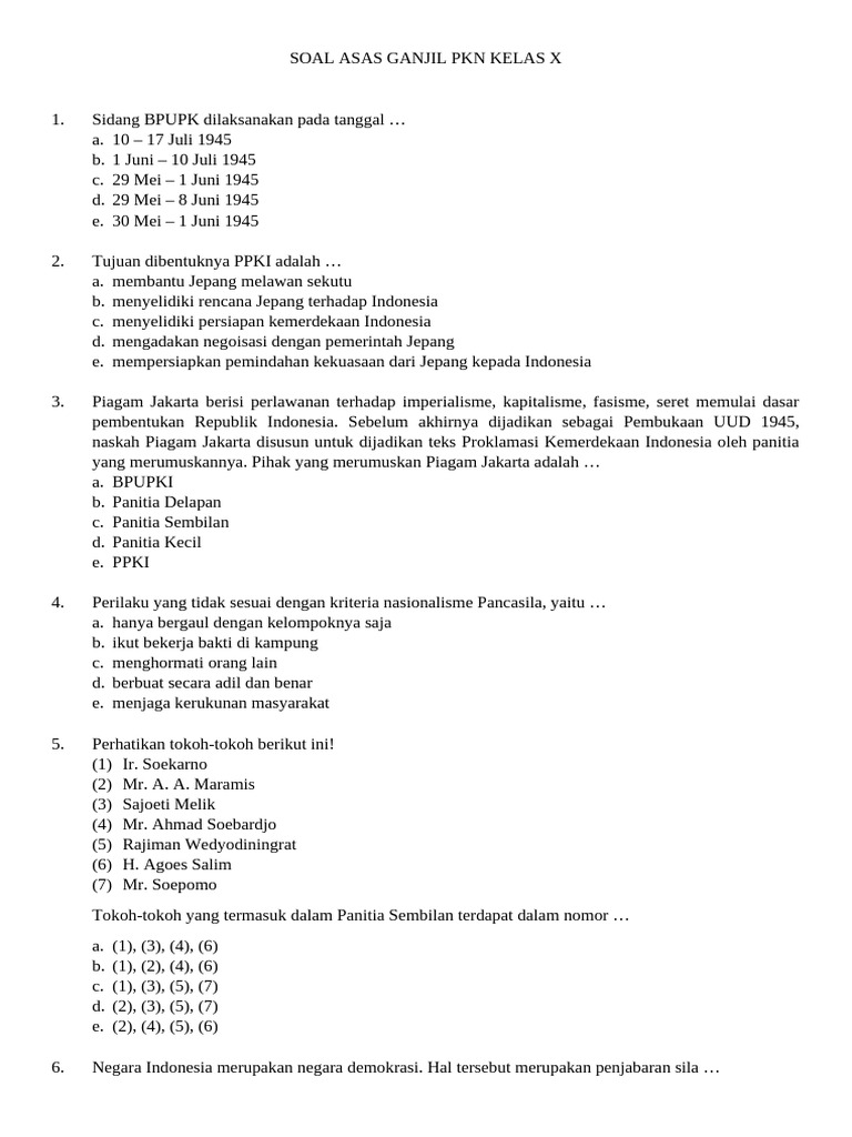 (PKN X) SOAL ASAS GANJIL | PDF