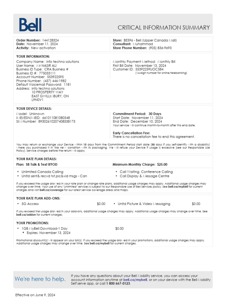 Your Bell Agreement | PDF | Credit Card | Roaming