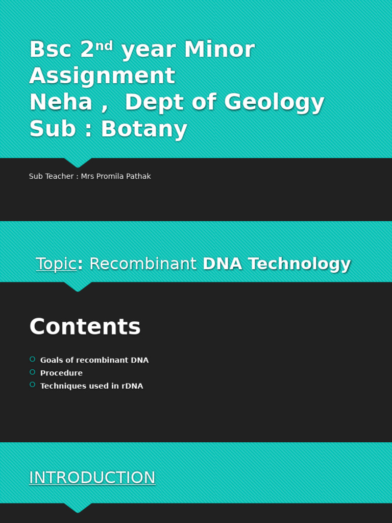 BSC 2nd Year Minor Assignment | PDF | Molecular Cloning | Recombinant Dna