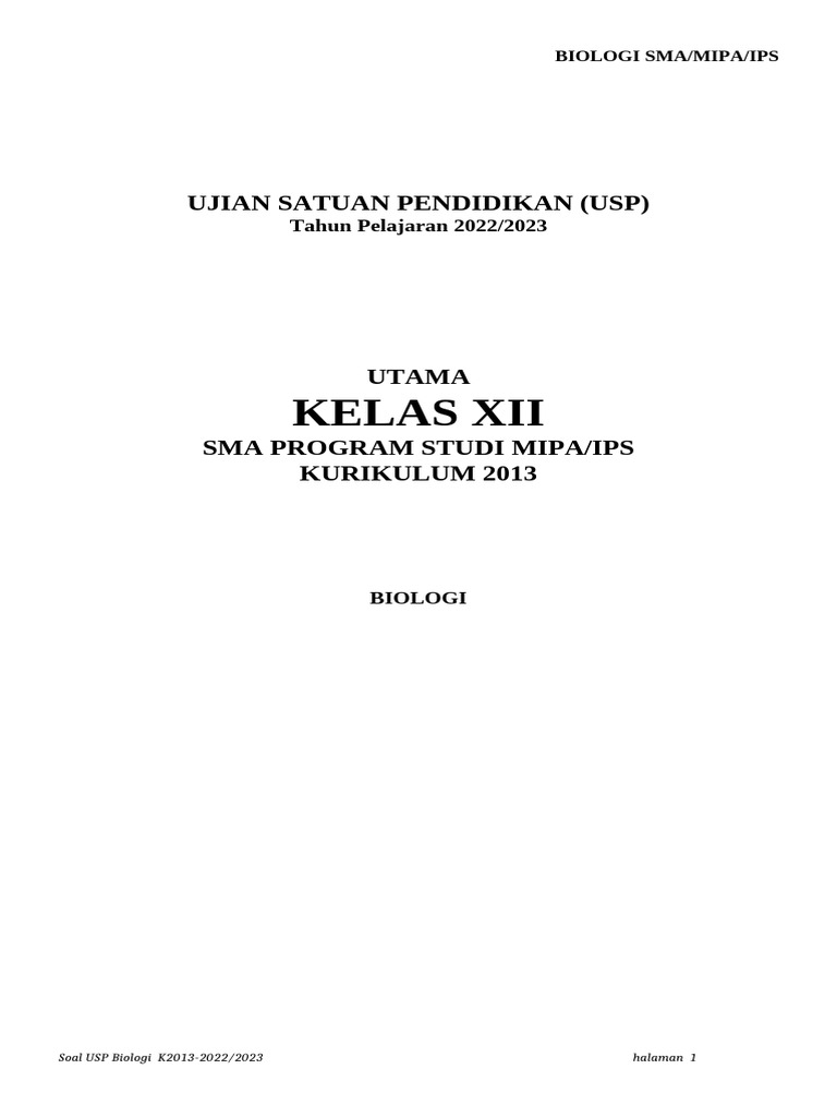 Soal Bi Usp 2023 | PDF