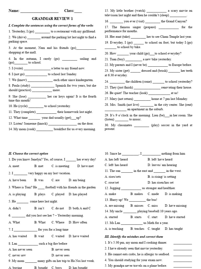 Grammar Review - 5 Tenses | PDF