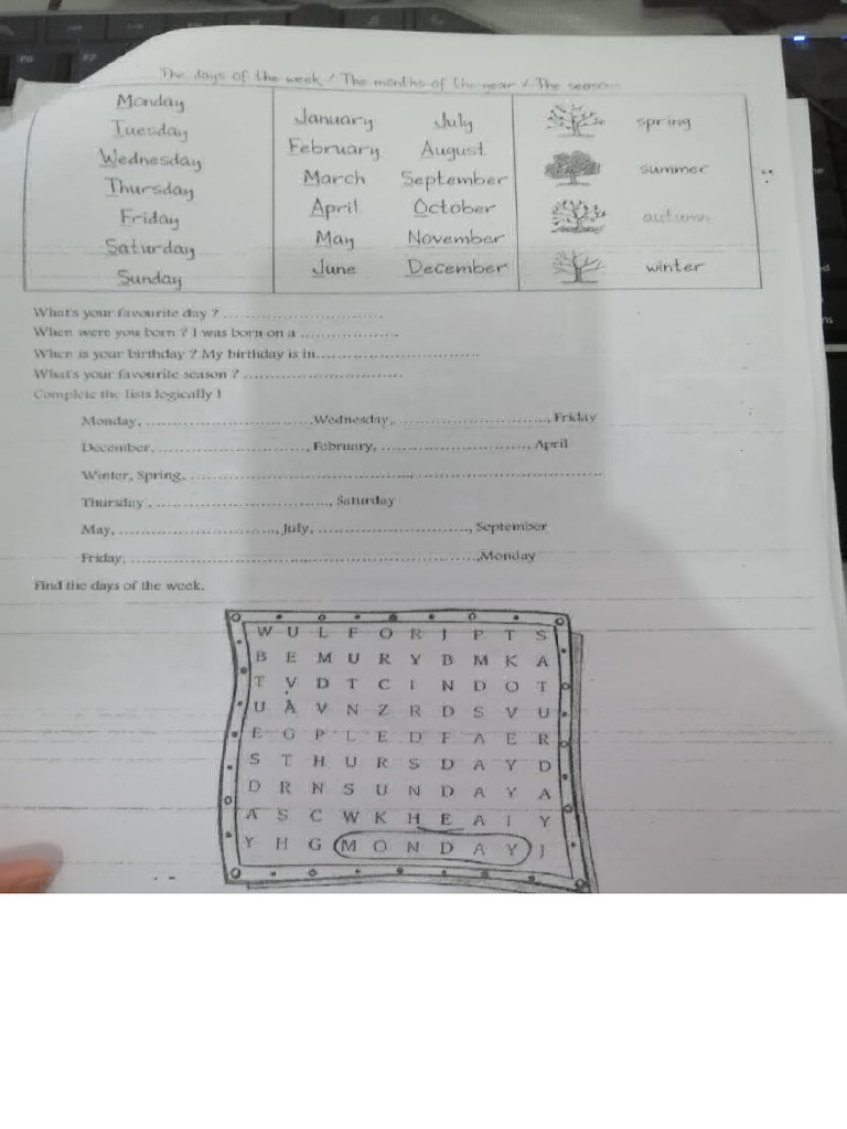 DAYS 0F THE WEEK M0NTHS AND SEAS0NS 0D THE YEAR 11.jpeg 864×1,152 ...