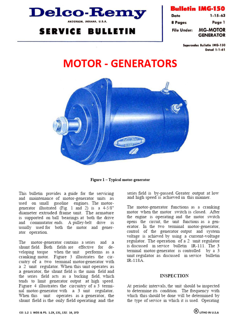 Motor-Generator Maintenance Guide | PDF | Electric Generator | Bearing ...