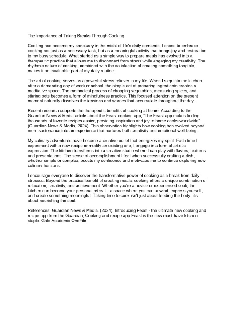 Learning Journal Unit 6 | PDF | Cooking | Creativity