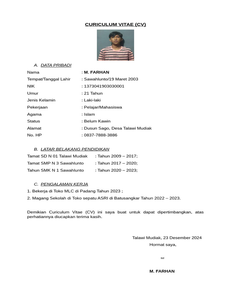 Curiculum Vitae (CV) Farhan | PDF