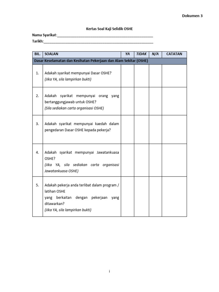 Borang Soal Selidik OSHE | PDF