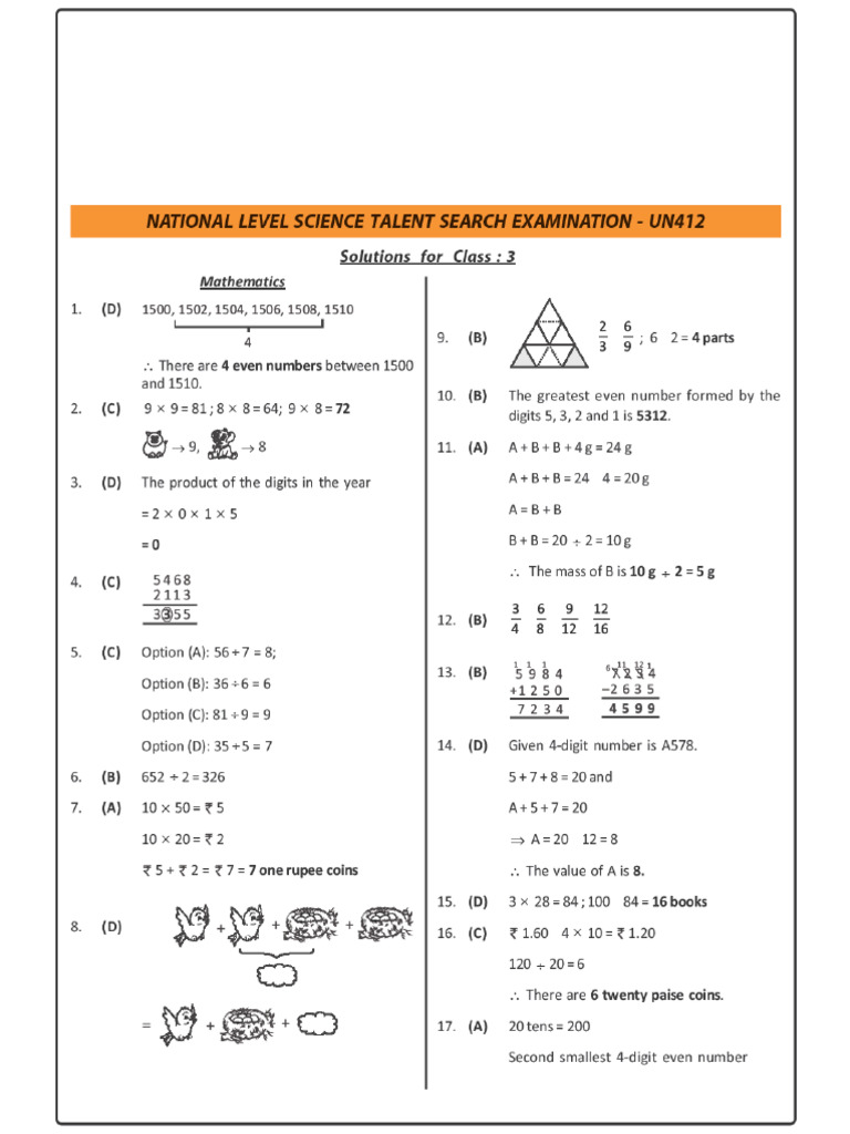 NSTSE Class 3 Solutions 2015 | PDF